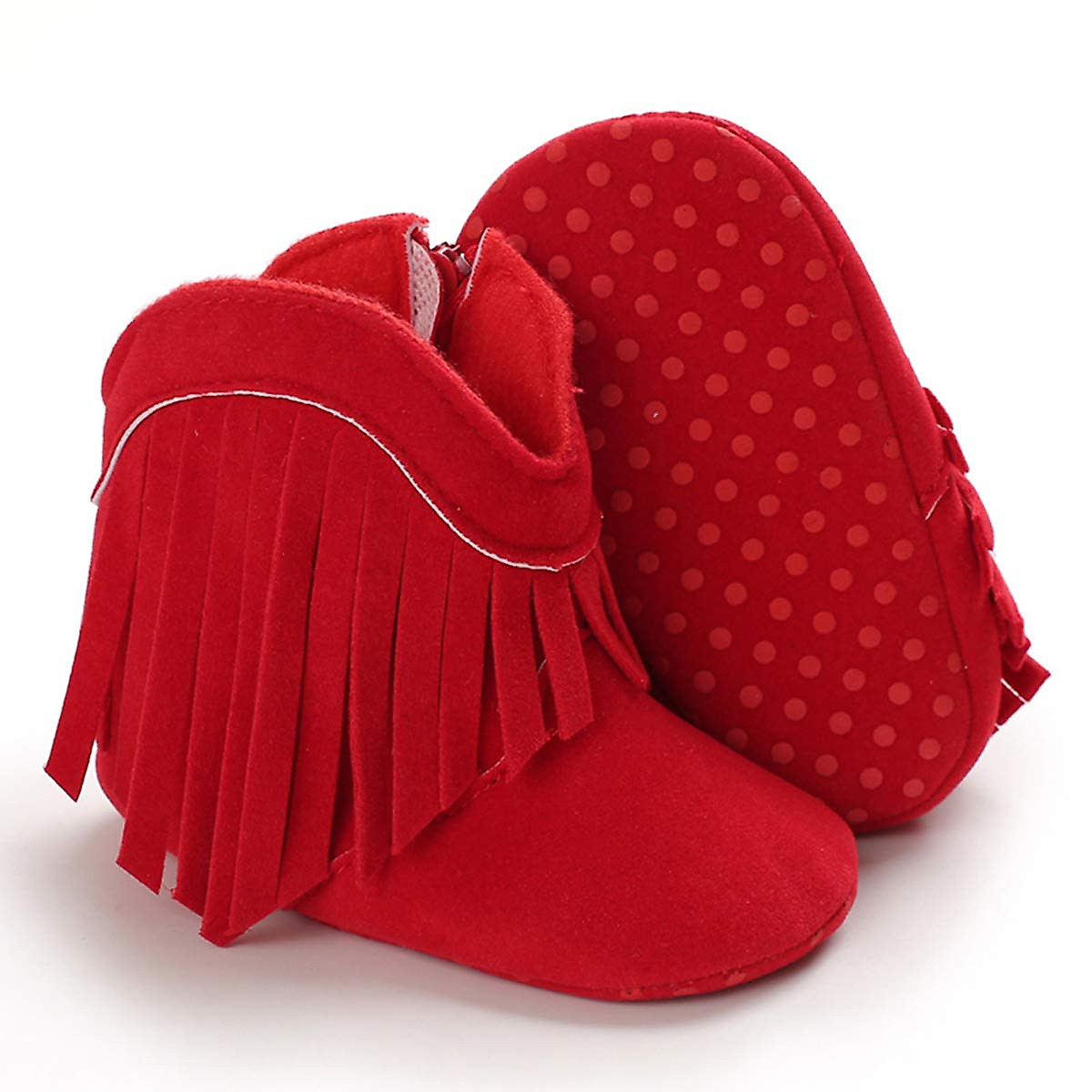 WILLFUN Baby Girls Boots with Tassels Infants Soft Sole Shoes Toddler Zipper Short Bootie