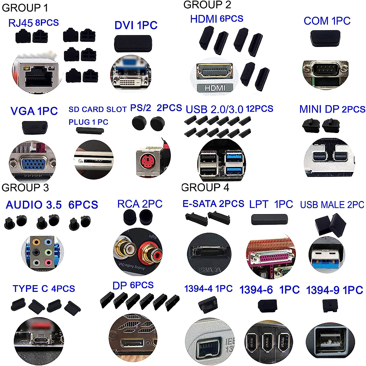 LAMPVPATH 80 PCS Computer Laptop and Motherboard Anti-dust Plugs, 25 Types of Port Anti-dust Covers Stoppers for Computer Laptop and Motherboard - DO NOT Fit MacBook