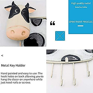 Beruyu Metal Coat Hook with 4 Hooks, Cute Cow Piggy Key Holder, Wall Decoration Hook Wall Hanging for Coats, Keys, Towels (Cow)