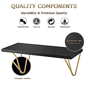 DCIGNA Floating Shelves Wall Mounted Set of 3, White Floating Shelves with Triangle Gold Bracket, Hanging Wall Shelves for Home Decor, Living Room, Bedroom, Kitchen, Bathroom etc. (Black)