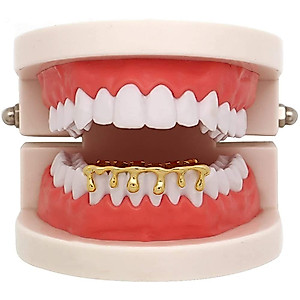 canjoyn 18K Gold Teardrop Bottom Grillz 6 Teeth Lower Teeth Drip Cap Grillz