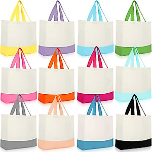 Epakh 12 Pack Canvas Tote Bags Bulk 18.5 x 15 Inch Reusable Grocery Bags Shopping Bags Tote Bag for Women Mother (Bright Color)