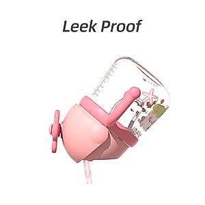 Piifur Weighted Straw Sippy Cup with Strap, Spill Proof Sippy Cups for Baby 2 Year Old, Trainer Cup for Toddlers, 10oz/300ml, Pink