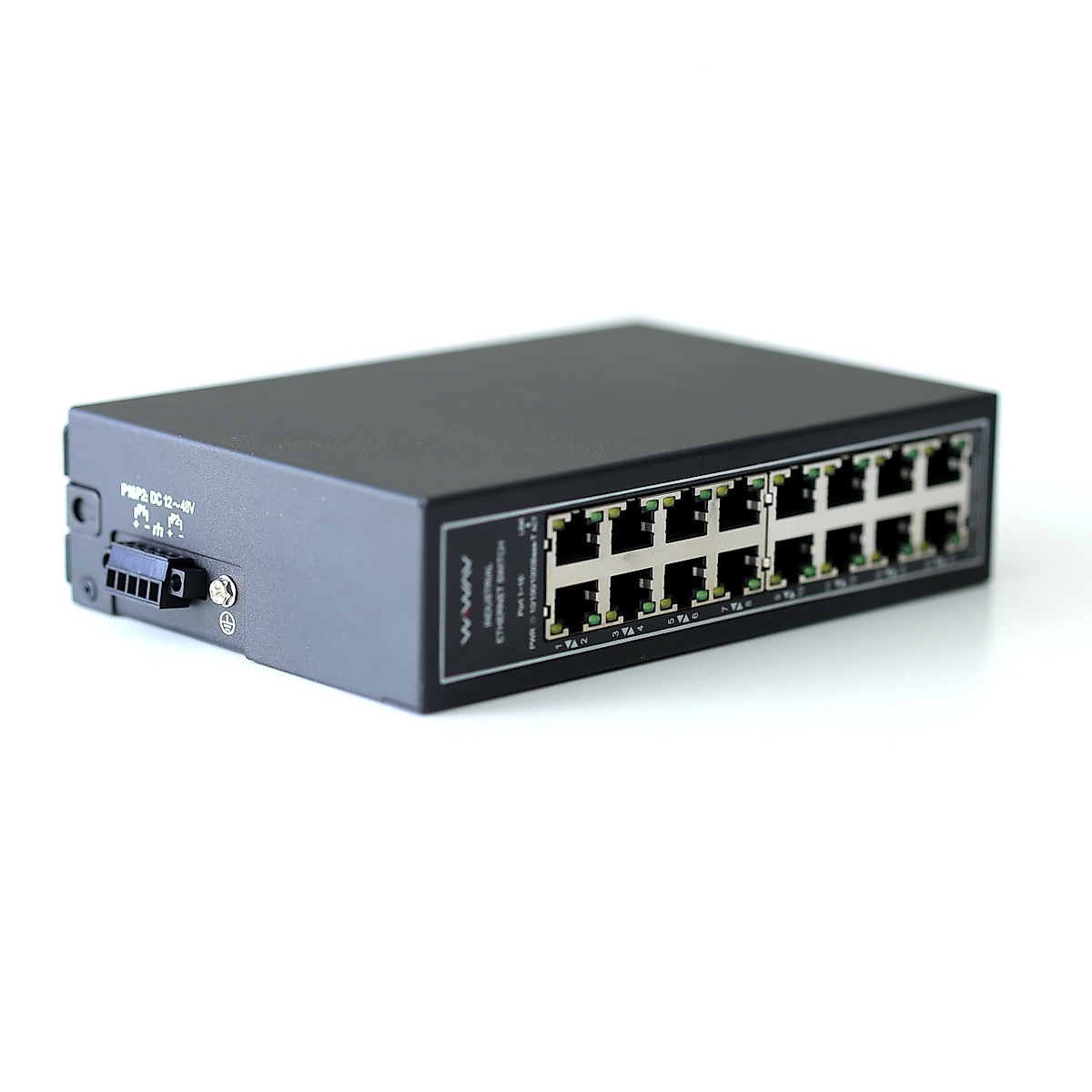 WIWAV WDH-16GT-DC 10/100/1000Mbps Unmanaged 16-Port Gigabit Industrial Ethernet Switches with DIN Rail/Wall-Mount (UL Listed, Fanless, -30°C~75°C)
