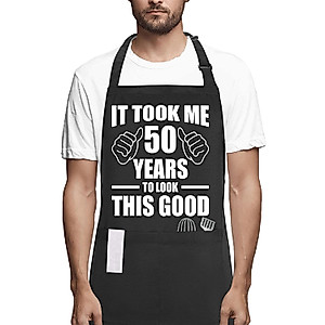 POTALKFREE 50th Birthday Gifts for Women Men, Funny Chef Aprons with Pockets, Kitchen Cooking Grilling Apron for Grandma Grandpa Dad Mom, Grill Decorations for Christmas Thanksgiving
