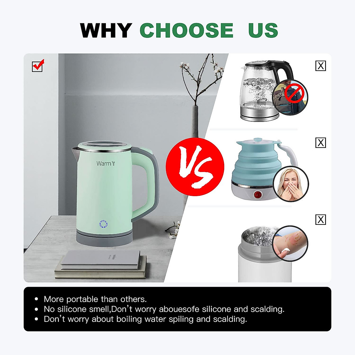 0.8L Small Electric Kettle Stainless Steel,600w Low Power Mini Portable Tea Kettle, Double Wall Travel Hot Water Boiler,Auto Shut-off & Boil-Dry Protection,Perfect for Travel, Office Student Dormitory