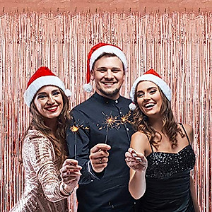 3Pcs Rose Gold Metallic Tinsel Foil Fringe Curtains, Rose Gold Foil Fringe Curtain Backdrop Metallic Tinsel Streamers Backdrop for Birthday Baby Shower Party Photo Booth Props Decoration