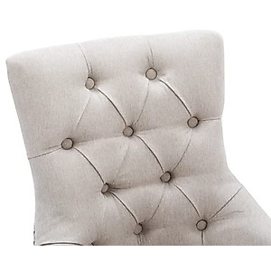 EALSON Set of 2 Linen Dining Chairs Elegant Tufted Back with Nailed Trim Home Kitchen Dining Room Chairs Armless Accent Side Chairs Solid Rubber Wood Legs, Set of 2 (Beige)