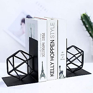 Bookends Creative Fashion Metal Bookends Black Geometry Shape Book Stand Home Office Decoration Desk Organizer Book Shelf Holder Book Ends (Color : Black)