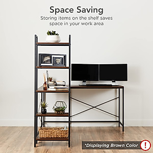 Best Choice Products L-Shaped Corner Computer Desk, Large Study Workstation Furniture w/Multifunctional 5-Tier Open Storage Bookshelves, Custom Setup for Home, Office - Gray/Black