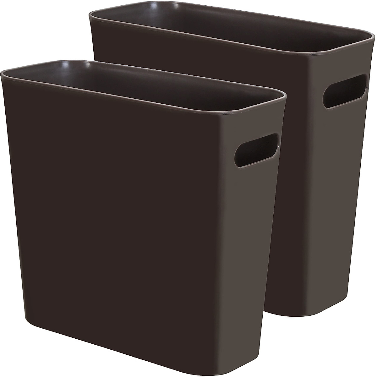 Youngever 1.5 Gallon Slim Trash Can, Plastic Garbage Container Bin, Small Trash Bin with Handles for Home Office, Living Room, Study Room, Kitchen, Bathroom (2 Pack Brown)
