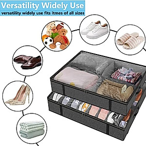 Under Bed Shoe Storage Organizer for Closet 2 Pack, Fits Total 20 Pairs Foldable Underbed Shoes Containers Boxes Under the Bed Storage Bedding with Clear Cover Handles, Grey