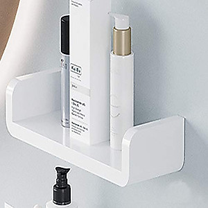 AIYoo White Floating Shelf Decor Wall Mounted Shelves, No Drilling Adhesive Hanging Wall Shelf for Bathroom Kitchen Office Living Room and Bedroom Storage -7 Inch