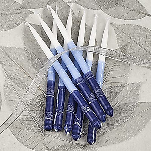 Deluxe Chanukah Candles for Menorah - Decorative Hanukkah Candles Set of 45 Multi Blue Thin Tapered Frosted Candle Hand Made Includes a DIY Dreidel, Prayer Song Card by Zion Judaica (Blue Elegance)