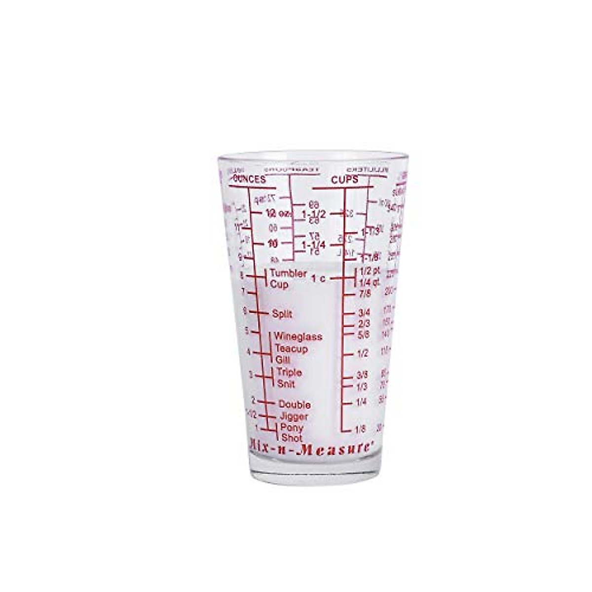 Kolder Mix N Measure Glass, Multi-Purpose Liquid and Dry Measuring Cup, 6 Units of Measurement, Heavy Glass, Red