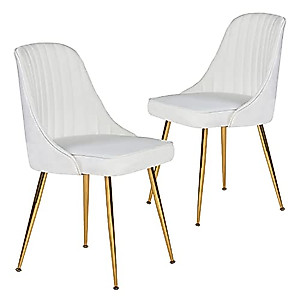 ANOUR Modern Dining Chairs,Set of 2, Velvet Kitchen Chair with Gold Metal Legs,Upholstered Side Chair for Dining Room,Living Room,Makeup Room(White,2 Pack)