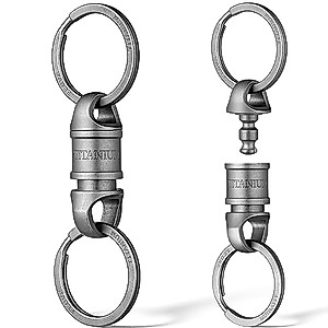 TISUR Titanium Quick Release Swivel Keychain, Heavy Duty Detachable Keychain Connector, Pull Apart Separating Key Chain, Key Ring Holder for Car Keys (1Pc Swivel Keychain +2pcs Titanium Key Rings)