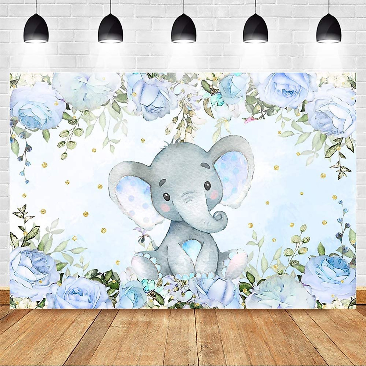 Avezano Elephant Boy Baby Shower Backdrop, Blue Floral Elephant Baby Shower Party Decorations Blue Elephant Baby Shower Party Banner Photography Background (7x5ft)