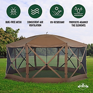 Hike Crew Extra Large 14.5’ x 14.5’ Pop-Up Gazebo Screen Tent | Screened 8-Sided Instant Outdoor Canopy Shelter w/Stakes, Ropes & Carry Bag for Camping, Sports, Picnic Table | UV Resistant SPF 50+