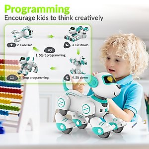 STEMTRON Programmable Remote Control Robot Cat Robot Dog for Kids, Interactive Robotic Dog Robotic Cat, Robo Dog Robo Cat, RC Robot with Touch Sensing, LED Eyes, Dance & Music