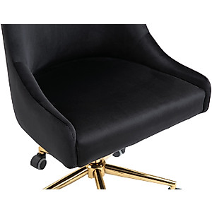 Meridian Furniture 163Black Karina Collection Modern | Contemporary Velvet Upholstered Swivel and Adjustable Office Chair with Durable Rich Gold Base, Black, 23" W x 26" D x 36"-39" H