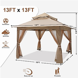 MASTERCANOPY Patio Gazebo Outdoor Pop Up Gazebo with Mesh Walls (13x13, Khaki)