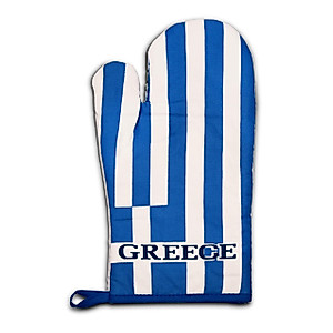 Greece Flag Kitchen & BBQ Set w/ Apron, Oven-mitt & Pot-holder Greek