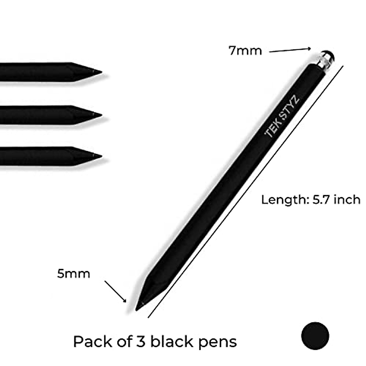 Tek Styz Pro Stylus Capacitive Pen Upgraded Works for Bose SoundSport with Custom High Precision Touch Full Size 3 Pack! (Black)
