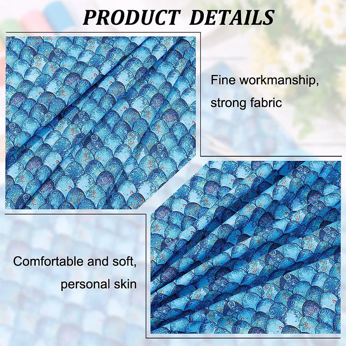 FINGERINSPIRE Mermaid Scales Fabric Cotton Fabric 39x57 inch Deep Sea Blue Polyester Fabric Mermaid Printed Fishscale Pattern Fabric Cloth for T-Shirt, Dress Sewing, DIY Craft, Tablecloth