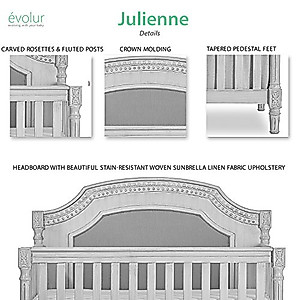 Evolur Julienne 5 in 1 Convertible Crib, Antique Grey Mist 55.5x31.2x51.5 Inch (Pack of 1)