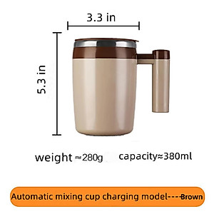 XHJBaby Self Stirring Coffee Mug,Rechargeable Automatic Magnetic Mixing Stainless Steel Cup with Lid for Coffee Tea Hot Chocolate Milk Cocoa 380ml/13oz Brown Electric Mixer Mug Best Gift