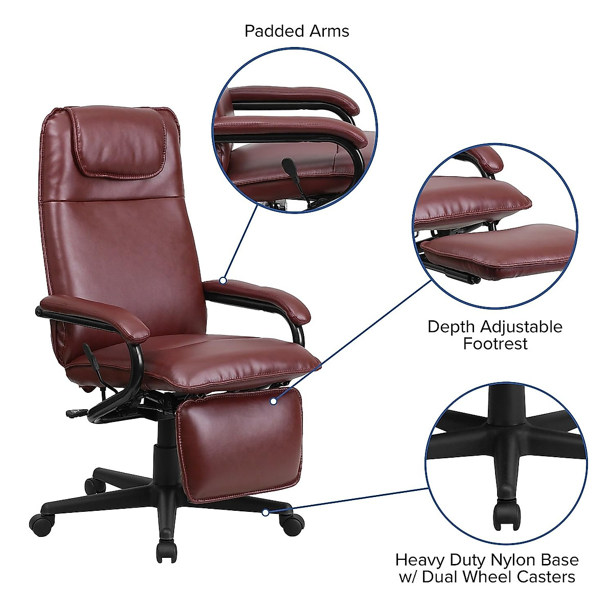 Flash Furniture Robert High Back Burgundy LeatherSoft Executive Reclining Ergonomic Swivel Office Chair with Arms