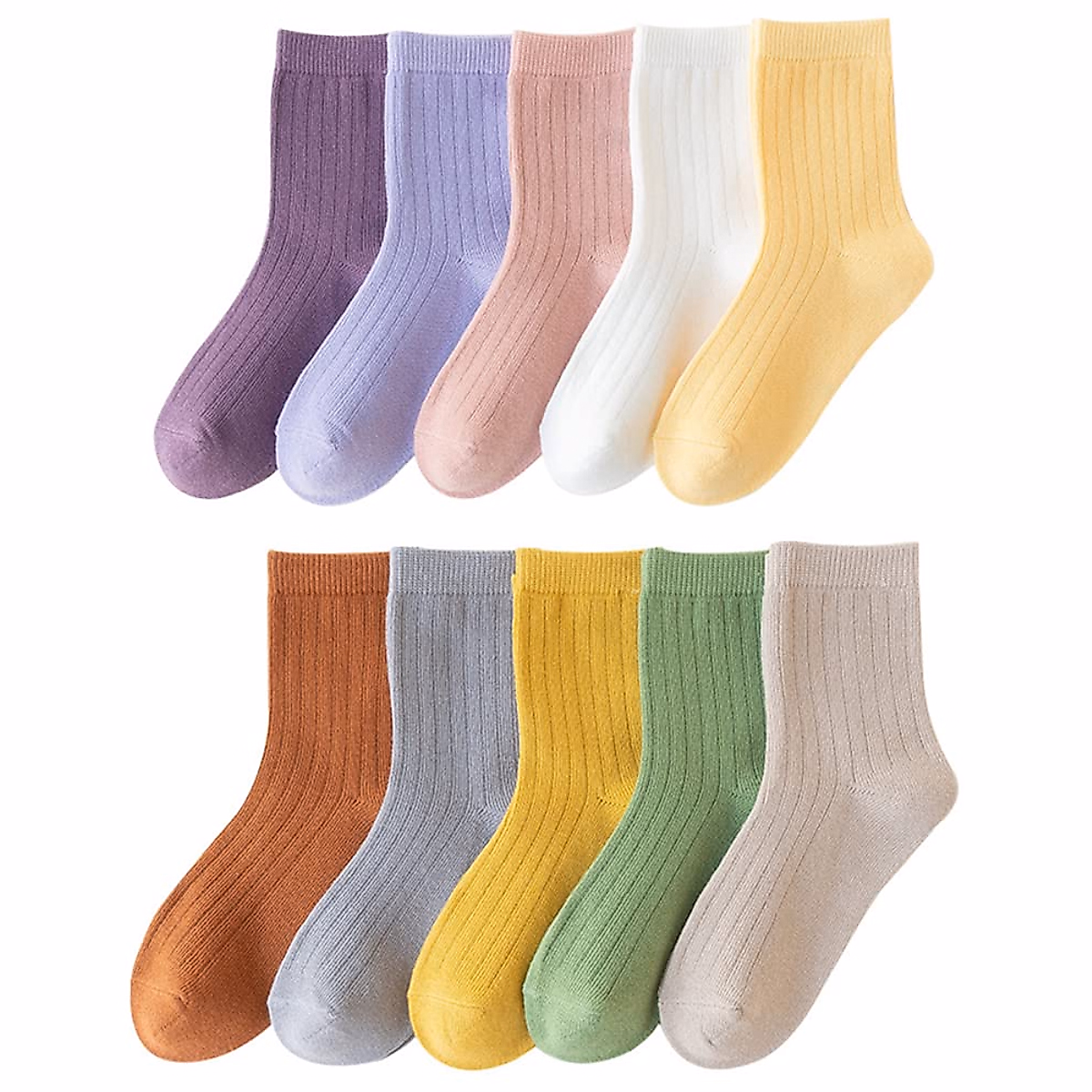 Toptim Unisex Kids Crew Socks Casual Solid Vertical Stripe Sock for Boy Girls (6-9 Years, Candy Colors)