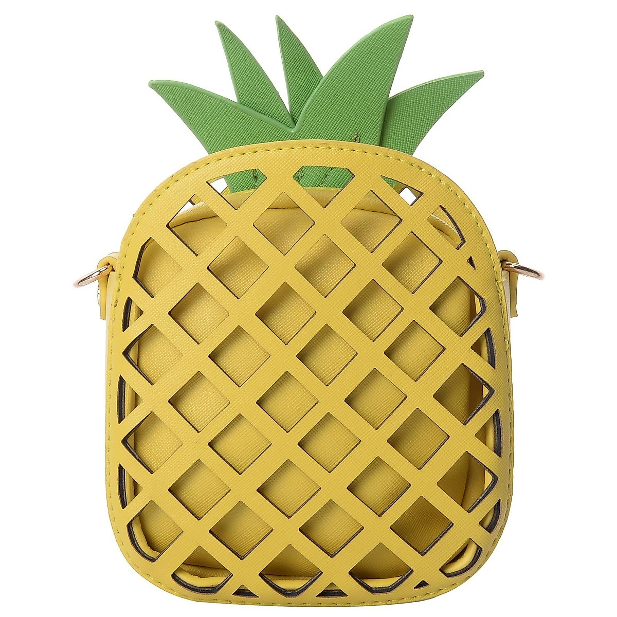 QZUnique Fruit Shape Handbag PU Crossbody Metal Chain Shoulder Bag Adjustable Strap Clutch Jelly Purse Pineapple