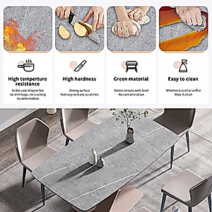 Modern Kitchen Dining Table for 6, Artificial Sintered Stone Table Top Rectangle Kitchen Table with Curved Edge and X-Shape Base, Dinner Table for Resterant Dining Room Office, Grey(Without Chairs)