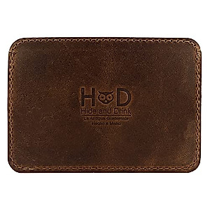 Hide & Drink, Card Holder with ID Slot Handmade from Full Grain Leather - Compact Storage for Cards & Cash, Front Pocket Wallet, Everyday Accessories - Bourbon Brown