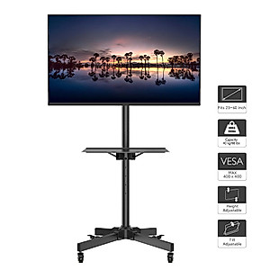 BONTEC Tilt Rolling TV Stand, Mobile TV Stand with Locking Wheels for 23-60 Inch LED, LCD, OLED Flat&Curved TVs, Height Adjustable TV Cart with Laptop Shelf, Holds Up to 88lbs Max VESA 400x400mm
