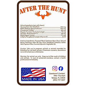 After The Hunt Advanced Hip & Joint Protection Dog Supplement with Glucosamine, Chondroitin & MSM - Inflammatory Pain Relief Chews to Help Flexibility - Bacon Flavored - Yucca & Turmeric - 120 Ct