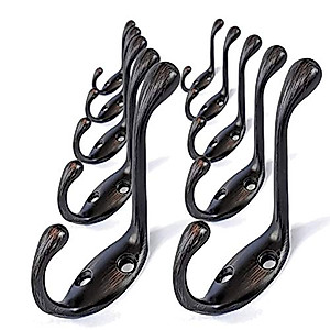 Ambipolar 10 Pack Heavy Duty Metal Decorative Dual Coat Hook/Hat Hook - Wall Mounted (Two Types of Screws Included), Wall Hook, Double Coat Hanger, 3-1/2", 10 Pack (Oil Rubbed Bronze).