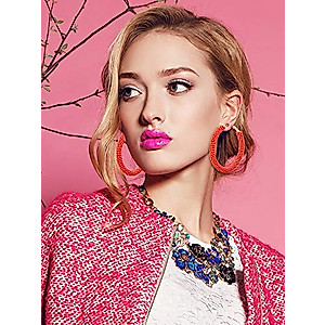 6 Pairs Bohemian Beaded Hoop Earrings Women Colorful Handmade Large Circle Dangle Drop Earrings for Women(Cute Colors)