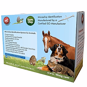 SMART TAG ISO Data Microchip with Lifetime Pet Recovery Service/24-7 US Call Center/Free Registration, Implanter & Metal ID Tag for Dogs, Cats, Horses & All Animals, 12 Gauge/25 Pack