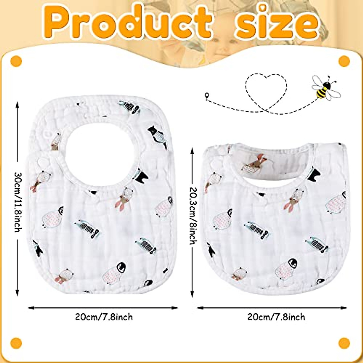 20 Pcs Muslin Bibs Baby Bandana Drool Bibs Adjustable Cotton Bibs for Boys Girls Newborn Infant 6 Absorbent Layers Newborn Bibs for Baby Boy Girl Feeding, Drooling and Teething