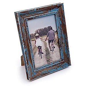Truu Design, Decorative Weathered, 4 x 6 inches, Blue Distressed Wooden Look Picture Frame, 4" x 6"