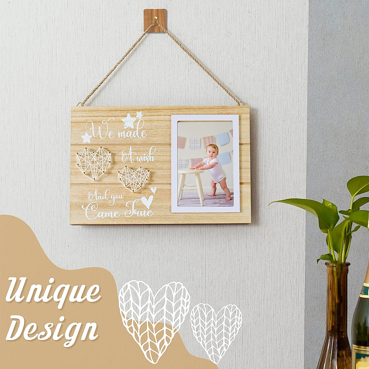 Baby Picture Frame, Ideal Gift for Expecting Parents, Baby Shower, Gender Reveal Party, Baby Nursery Decor New Baby, New Mom, Dad, Adoption Gifts, 4 x 6 Inches (We Made A Wish, And You Came True)