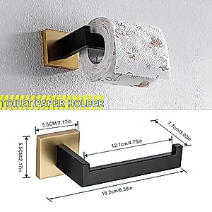 TURS 4-Piece Bathroom Hardware Set Matte Black and Brushed Gold Towel Bar Holder Set Hand Towel Holder Toilet Paper Holder Towel Hooks,Stainless Steel Wall Mounted