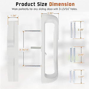 Sliding Door Handle, Non-Keyed Sliding Patio Door Handle Set with Latch for 3-15/16” Hole Spacing for Mortise Style Locks, Non-Handed, Sliding Glass Door Handles Replacement, White