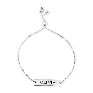 AJ's Collection Personalized Sterling Silver Adjustable Bracelet with Emergency Contact or ID Tag - Customize Front and Back with Name, Date, Initials, Phone Number, and More