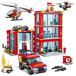WishaLife City Fire Station Building Blocks Set, Fire Truck, Helicopter, Drone, Rescue Gear, Fire Command Center Playset, Firefighters Roleplay Toy Gifts for Kids Boys Girls Ages 6+ (744 Pieces)