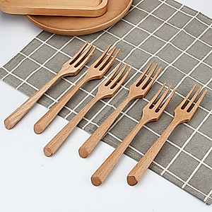 Wood Forks,AYFDISHS 5 Pieces Reusable Wooden Fork for Eating,7.5Inch Japanese Wood Salad Dinner Forks,Eco-friendly Wooden Flatware Set for Cooking, Dessert, Fruits, Salad