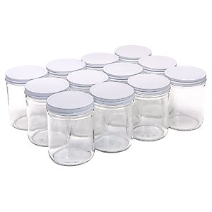 North Mountain Supply 16 Ounce Glass Wide Mouth Straight-Sided Canning Jars - with White Metal Lids - Case of 12